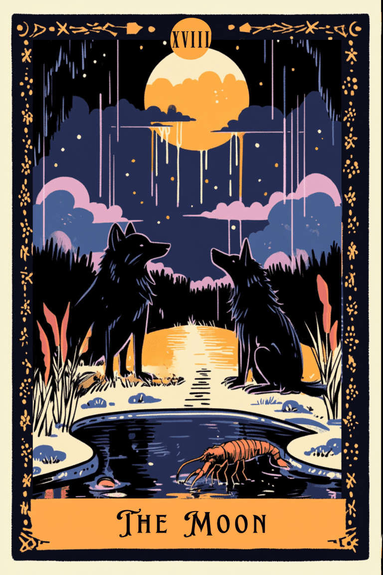The Moon Tarot Card XVII Upright Reversed 